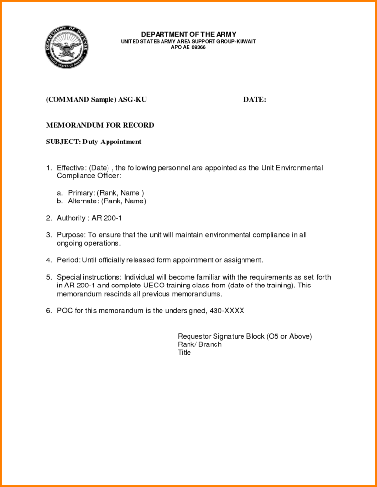 Army Memorandum Template Word