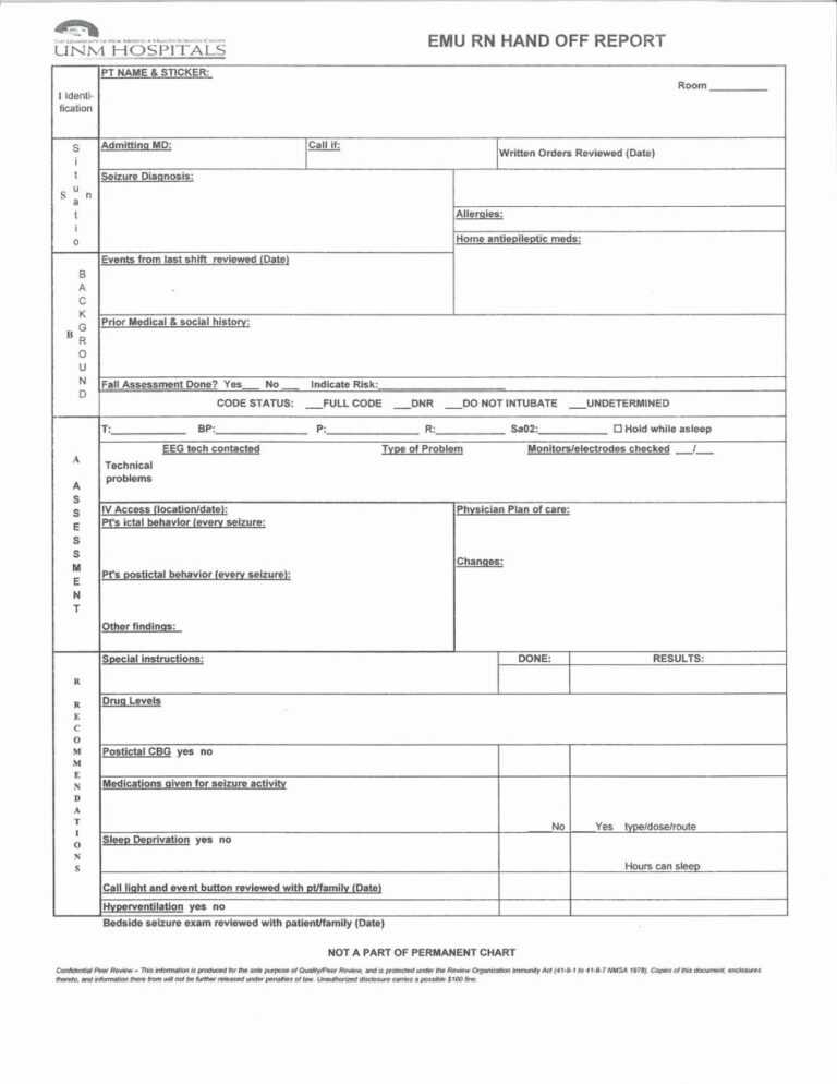 Printable Nursing Handoff Report Template